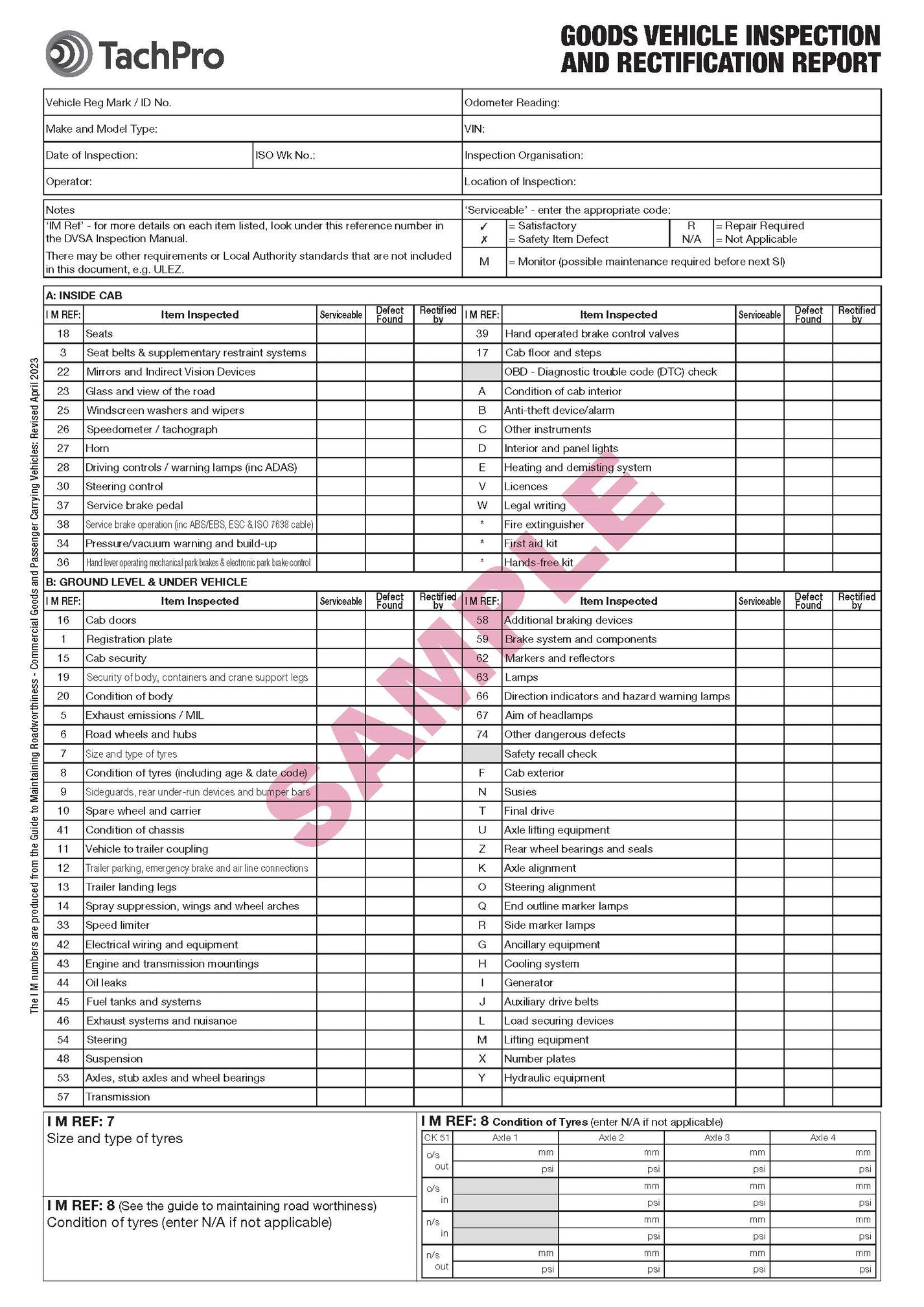 Goods Vehicle Inspection & Maintenance Pad – TachPro